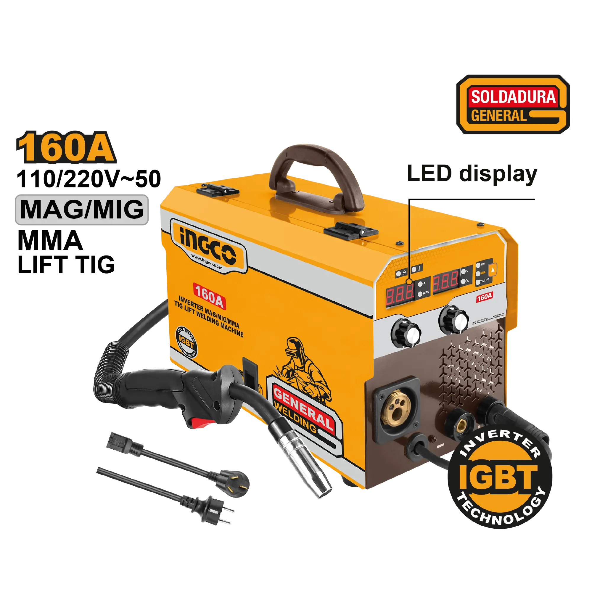 SOLDADORA INVERTER MAG/MIG/MMA/TIG/LIFT 110/220V 160A - Gala Importaciones
